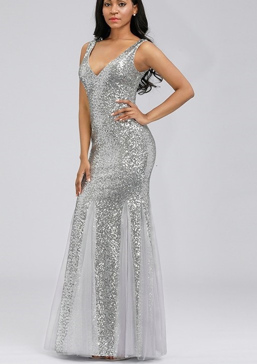 Silver Form Fitted Dress #407 14A - BU Boutique